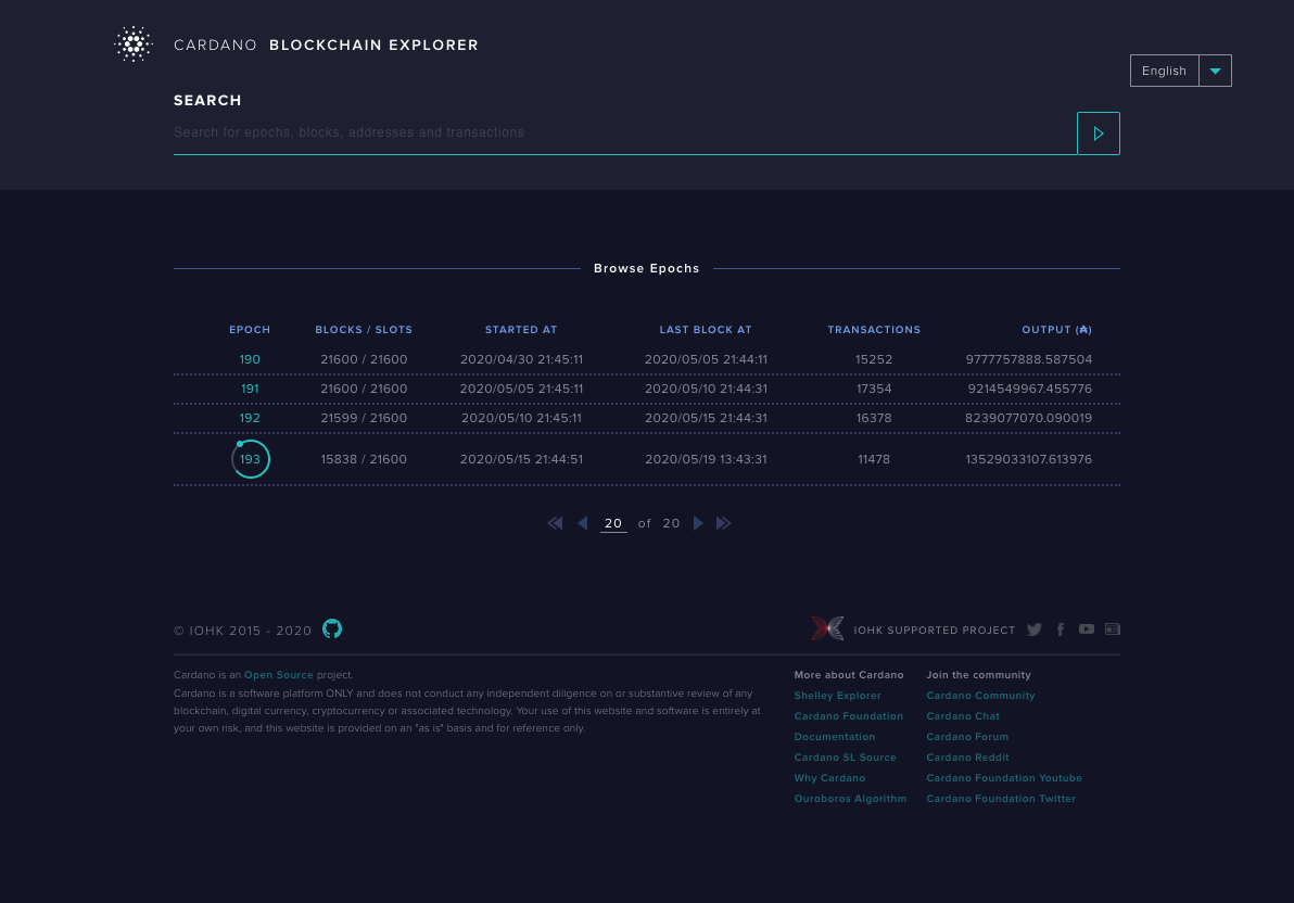 Cardano Explorer 1.0.0 - Release Notes – IOHK Support